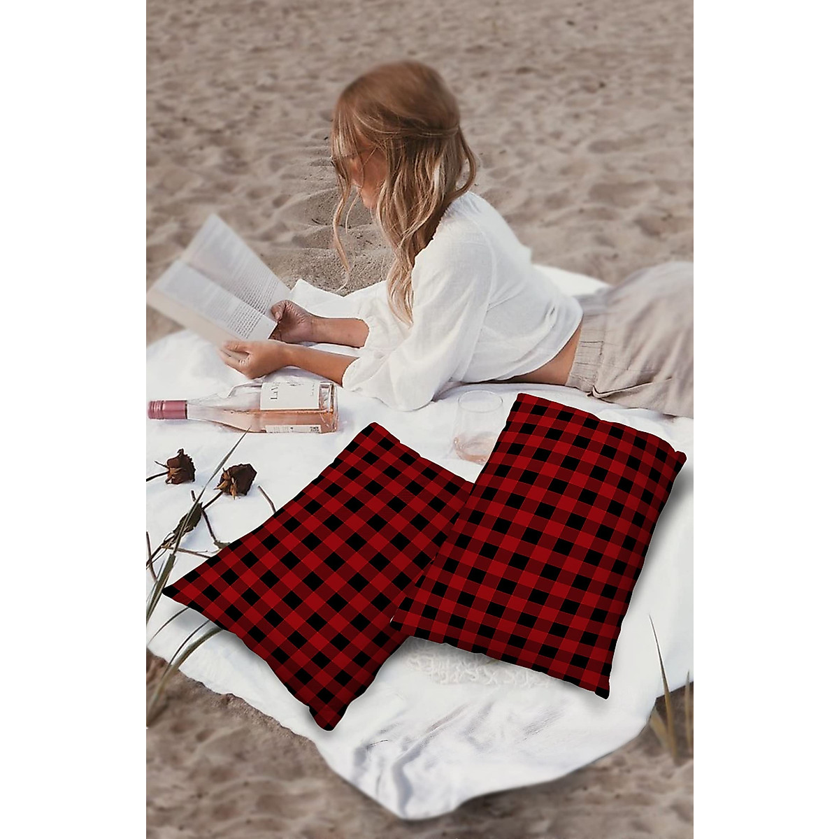 Sailground Outdoor Pillows, Red and Black Buffalo Check Plaid Pillow Covers 12x20, Outdoor Pillow Covers, Outdoor Pillows for Patio Furniture, 2Pack Throw Pillow Covers, Waterproof Throw Pillows