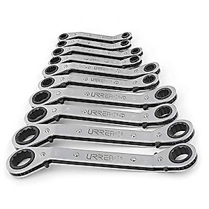 URREA Ratcheting Wrench - 1/2" x 9/16" Reversible Ratcheting Box-End Wrench with 15 Degree Offset & Nickel-Chrome Finish - 1183