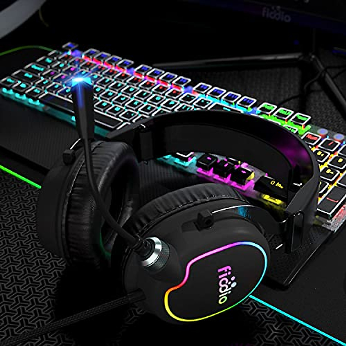 Fiodio Gaming Headset with Surround Sound Stereo for Xbox One PS4 PC Switch Tablet, Noise Cancelling Over Ear Headphones with Mic, LED Light and Soft Memory Earmuffs for Laptop