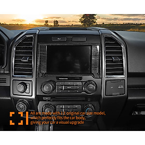 Hoolcar Interior Center Console Dashboard Navigation Trim Cover Kit ABS Accessories for 2015-2020 Ford F150, Black Wood Grain