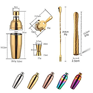 Buyerstar Bar Set 5-Piece Mixology Bartender Kit - Cocktail Shaker Set Bar Tool Set for Home and Professional Bartending - Martini Shaker and Drink Mixing Bar Tools - Cocktail Kit(GOLD)