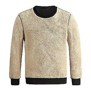 FASKUNOIE Men's Sweatshirts Warm Sherpa Lined Fleece Long Underwear Tops Winter Crewneck T shirts Black