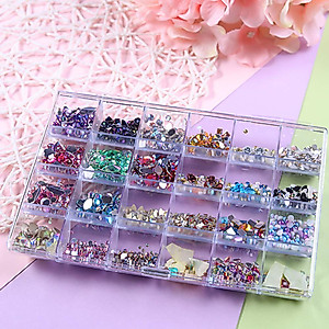 Kemaily 24 Slots Empty Clear Nail Art Decoration Storage Box Nail Glitter Rhinestone Crystal Accessories Container Storage Box