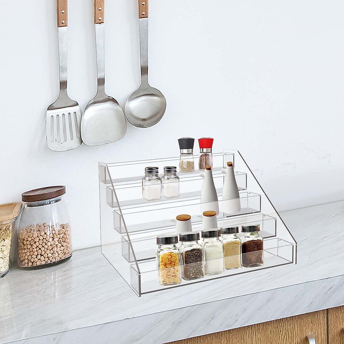 WUIVIUT Spice Rack Organizer For Cabinet, 1 4/5 in/Tier Acrylic Tiered Spice Shelf Can Storage Organizer for Kitchen Pantry Countertop