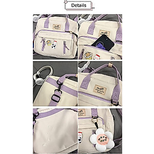 MUSICARD Girls Kawaii Backpack with Cute Pins and Pendant, Japanese Schoolbag Aesthetic Rucksack with Accessories for Teens