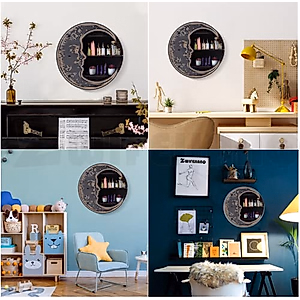 ZWIFEJIANQ Wooden Moon Shelf, 25cm Crescent Moon Shelf for Crystals Boho Hanging Moon Shelf, Crescent Moon Shelf Wood Floating Shelf Moon Wall Mounted Shelf for Crystal Stone Essential Oil Display