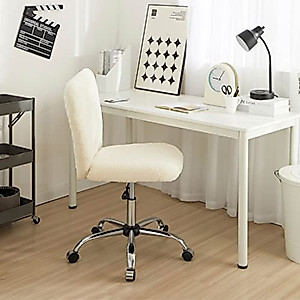 Urban Lifestyle Mongolian Faux Fur Task Chair, Adjustable, 28D x 19W x 34H in For Office, Ivory