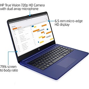 HP Stream 14inch HD Display, Intel Celeron Dual-Core Processor, 8GB DDR4 Memory, 128GB Storage (64GB eMMC+64GB Card),WiFi,Webcam,Bluetooth, Windows 11 S, Indigo Blue (Renewed)