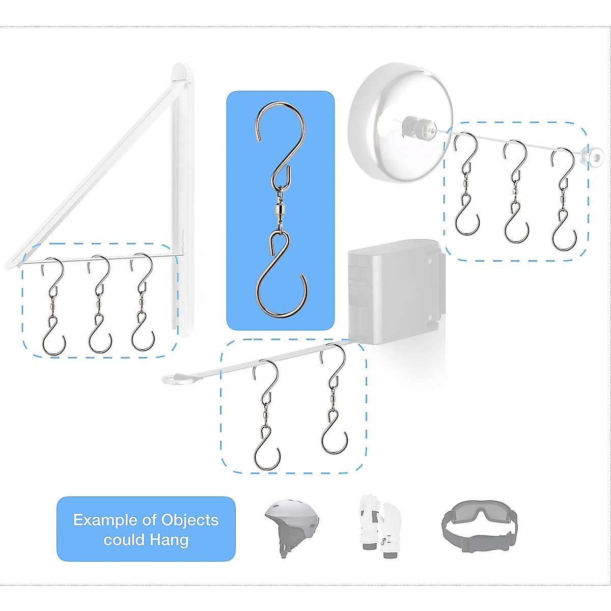HS's Creation 6 Pack Dual Swivel S Hooks for Indoor Outdoor Organization Spinning Hanger Wind Chimes Spinner Prism Windsocks Hanging Plant Hanging Crystal Ornaments Rainbow Maker Pendant Etc.