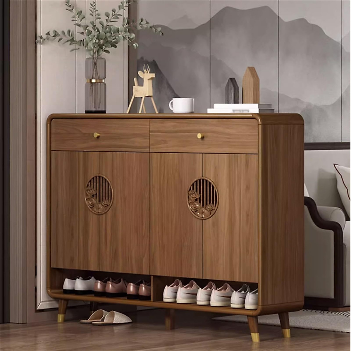 Shoe rack Chinese Style Shoe Cabinet with Wood Frame, Shoe Organizer with Doors and Drawer, Freestanding Shoe Storage Cabinet for Entryway Living Room Shoe Storage Organizer ( Size : 80x35x100cm )