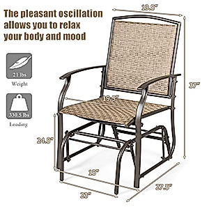 Tangkula Patio Glider, Outdoor Glider Chair with Steel Frame, Outside Porch Rocking Glider for Garden, Backyard, Poolside, Lawn (1, Brown)