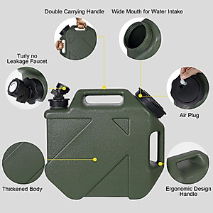 Digury Camping Water Jug, 2.6 Gallnon Water Containers BPA Free Water Storage with Spigot No Leakage Portable Emergency Water Tank Canteens for Outdoor Hiking Camping Picnic Supplies Green