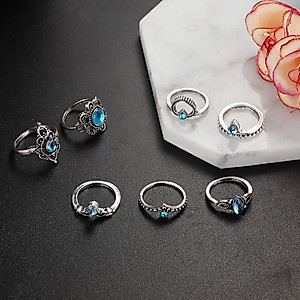 LOYALLOOK 132PCS Bohemia Knuckle Ring Set Women Hollow Silver Fashion Finger Rings Vintage Stackable Knuckle Midi Rings Set, Boho