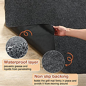 2 Pcs Large Under Grill Mat 60 x 36 Inch Reusable Absorbent Oil Pad Fireproof Fire Pit Mat Waterproof Deck and Patio Protective Mats for Outdoor Gas Grill Charcoal Fireplace BBQ Protector, Black
