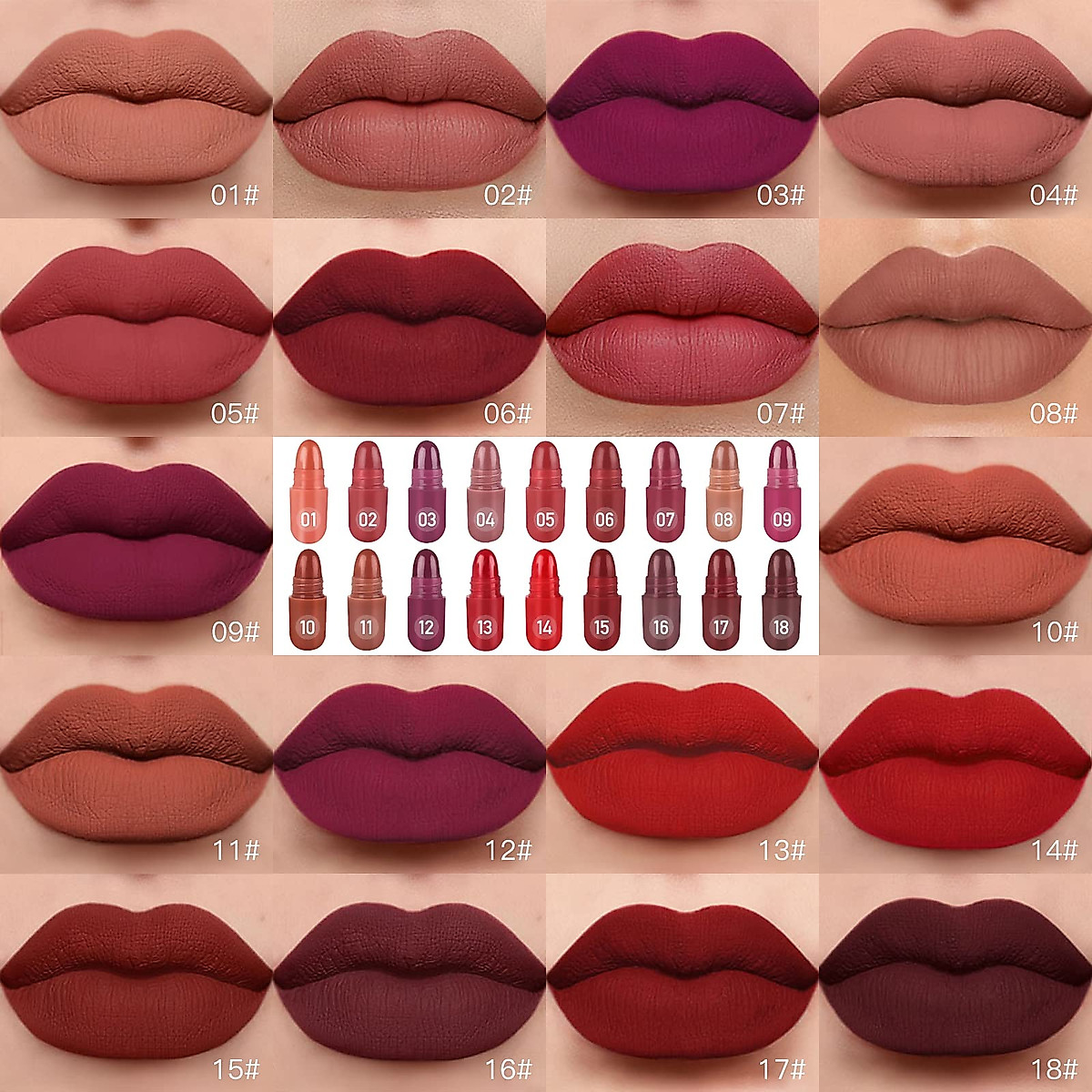 LSxia 18 Colors Capsule Pills Lipstick Mini Lip-Stick Set, Long Lasting Mini Matte Lipstick Lip Stain Lip Tint - Labiales Mate 24 Horas Originales, Cute Dark Red Matte Lipsticks Set for Women