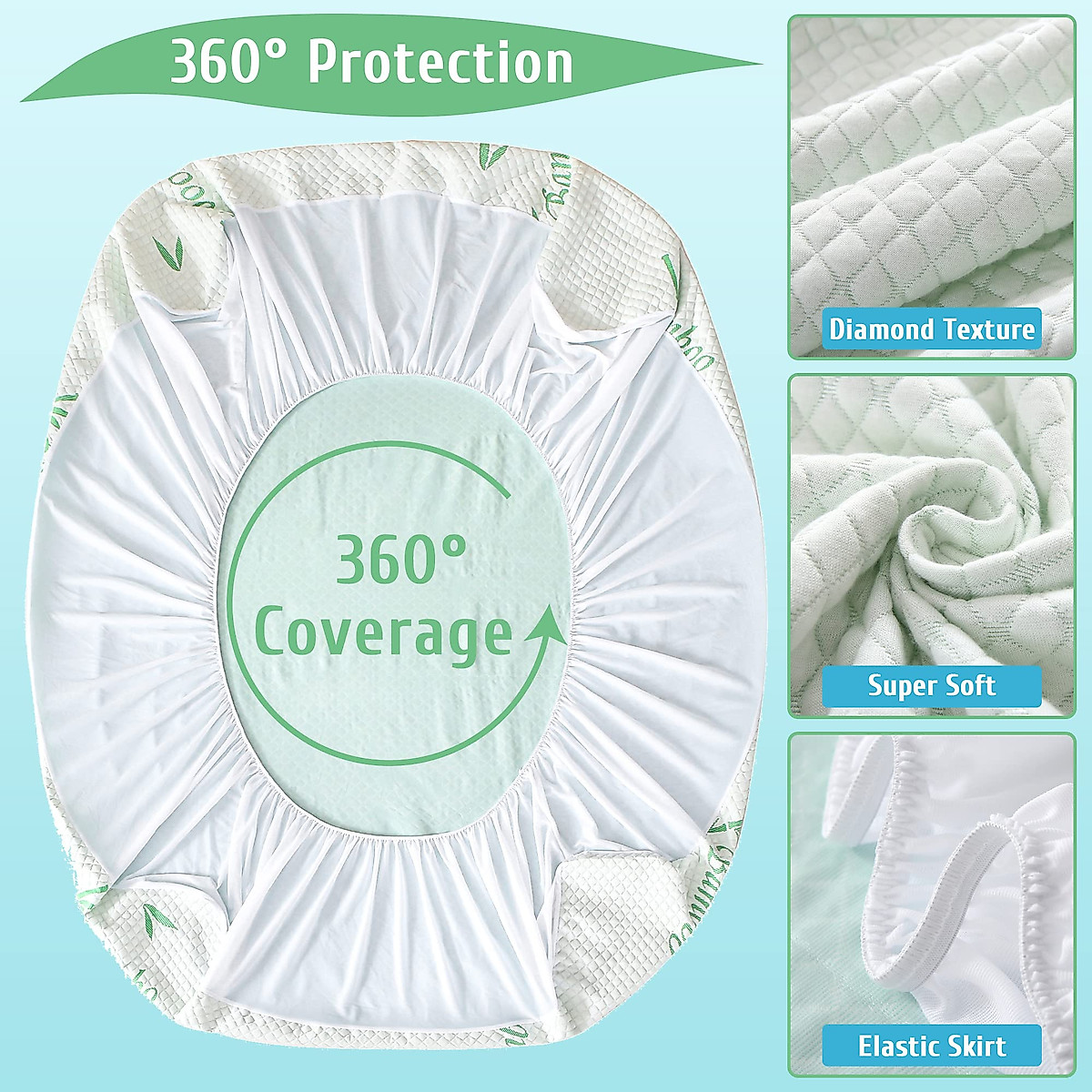 Lunsing Queen Size Mattress Protector, Waterproof, Cooling, Breathable Queen Mattress Pad Cover, 6-18 inches Deep Pocket