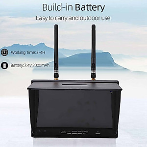 Zyyini 5.8G FPV LCD Receiver Monitor, 40Channels 7Inch LCD Screen Video Transmission Display FPV Drone Accessory Built-in Dual Receiver 600cd/m2 100-240V for FPV Drone