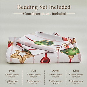 Jolusere Christmas Duvet Cover Queen Size Christmas Themed Duvet Covers White Red Reversible Duvet Cover Set Holiday Decor Bell Bow Tie Pattern Bedding Set for Girls Boys Kids(No Comforter)
