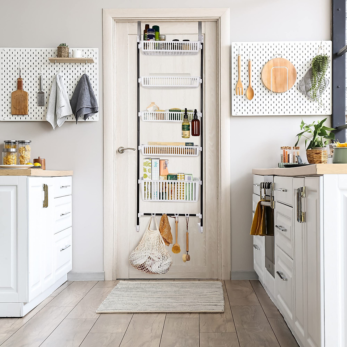 Household Essentials Household Essentials Over the Door Basket Storage Rack, White and Black