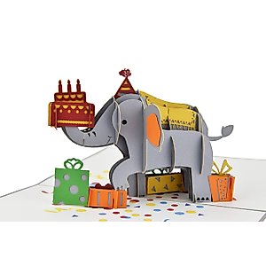 Teabug Cards Elephant Pop Up Card, Kid Birthday Card, Party Celebration Greeting Card