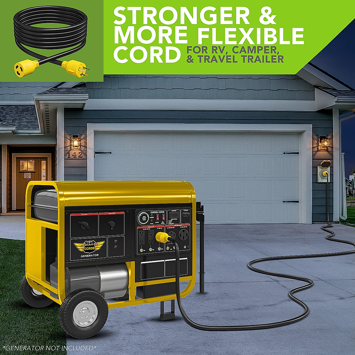 Leisure Cords 3-Prong 15 Feet 30 Amp Generator Cord, 10 Gauge Heavy Duty L5-30 Male Generator Power Cord Up to 3750W (15-Feet)