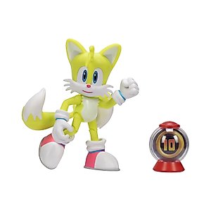 Sonic The Hedgehog 4-Inch Action Figure Modern Tails with Ring Item Box Collectible Toy