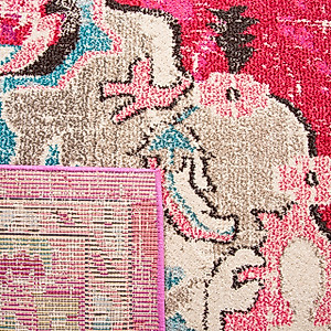 SAFAVIEH Monaco Collection Area Rug - 5' Square, Pink & Multi, Boho Chic Medallion Distressed Design, Non-Shedding & Easy Care, Ideal for High Traffic Areas in Living Room, Bedroom (MNC243D)