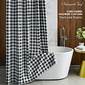 Biscaynebay Textured Fabric Shower Curtains 72" X 72", Black & White Printed Checkered Linen Modern Hotel Luxury Quality Cloth Bathroom Curtains Machine Washable