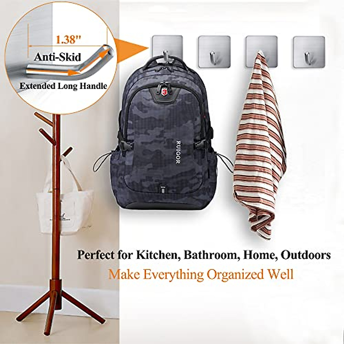 Towel Hooks Holder Adhesive Wall Hooks Stainless Steel Waterproof Shower Heavy Duty Stick on Hooks for Hanging Coat, Hat,Towel Robe Hook Rack Wall Mount- Bathroom and Bedroom 4-Packs