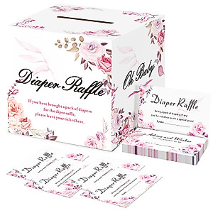 OLOUTAB Baby Shower Games,Diaper Raffle Box for Baby Shower,50 Diaper Raffle Tickets,Raffle Prizes,Diaper Raffle Sign,Thick Cardboard