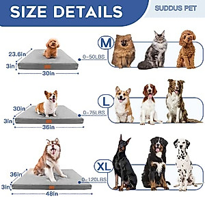 suddus Orthopedic Dog Bed for Medium Dogs, Non-Slip Pet Bed with Waterproof Lining, Memory Foam Dog Bed for Crate Big Dog Bed with Removable Washable Cover (Grey, M)