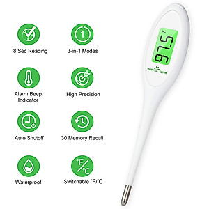 8 Sec Fast Reading Easy@Home Digital Oral Thermometer for Adult, Kid and Baby, Oral, Rectal and Underarm Temperature Measurement for Fever with Two-Color LCD Display Backlit and Alarm EMT-A12