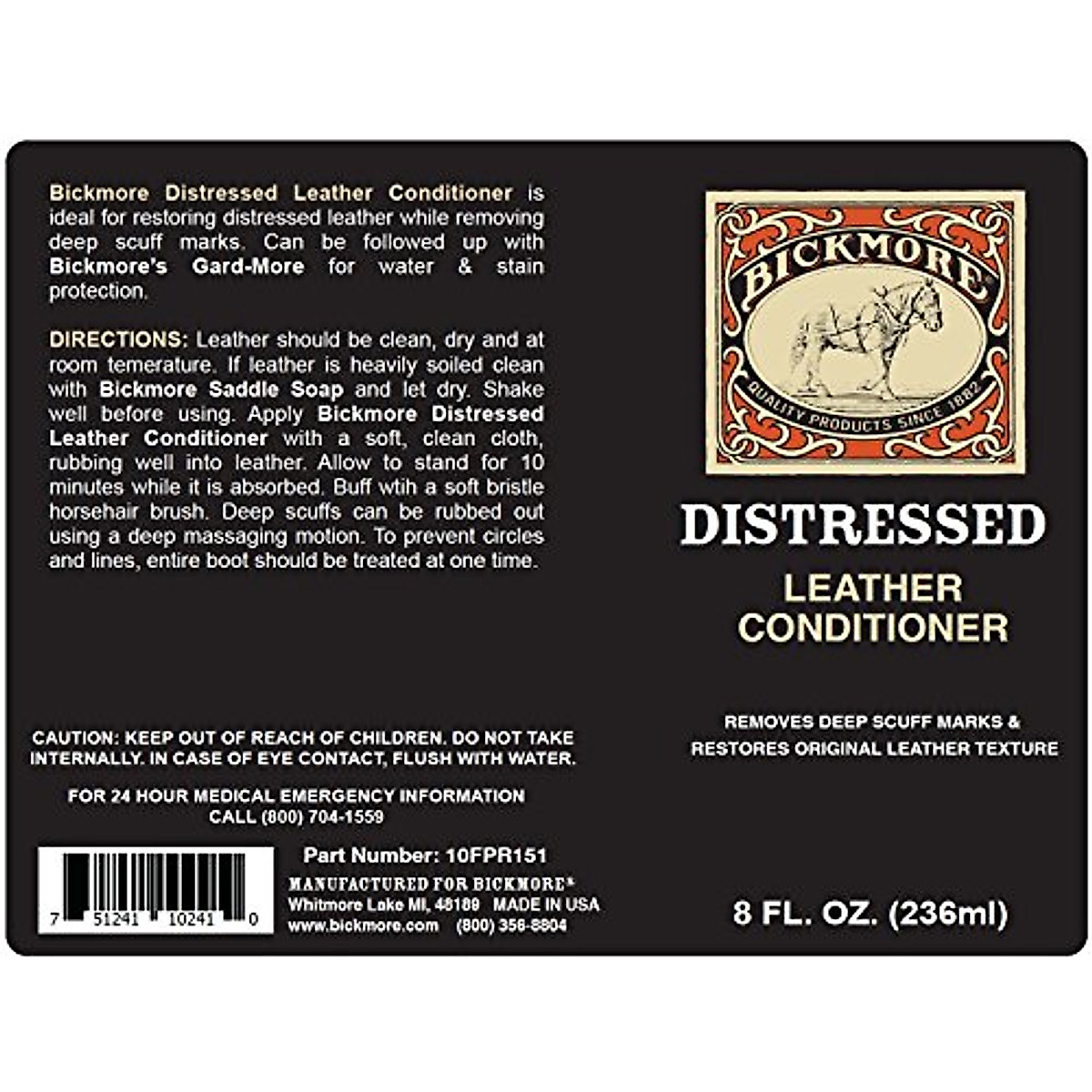 Bickmore Distressed Leather Conditioner 8 oz - Cleaner and Conditioner Lotion for Distressed Leather - Soften and Restore Jackets, Shoes, Boots, Bags and More