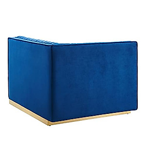 Modway Sanguine Channel Tufted Performance Velvet Modular Sectional, 5-Piece Left-Facing Sofa, Navy