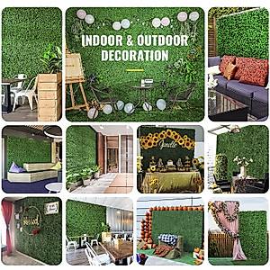 Artificial Boxwood Hedge Panels for Wall Backdrop, Divider Screen, Privacy Fence, Party Decor 20” x 20” Set of 12 Faux Greenery Fake Grass Garden Turf Foliage Tile Mats for Indoor, Outdoor Decoration