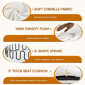 Futon Sofa Bed, Convertible Sleeper Couch Memory Foam Small Splitback Loveseat for Living Room, Upholstered Love Seat with Adjustable Backrest and 6 Metal Legs, Thicker Cushion Version (Creamy White)