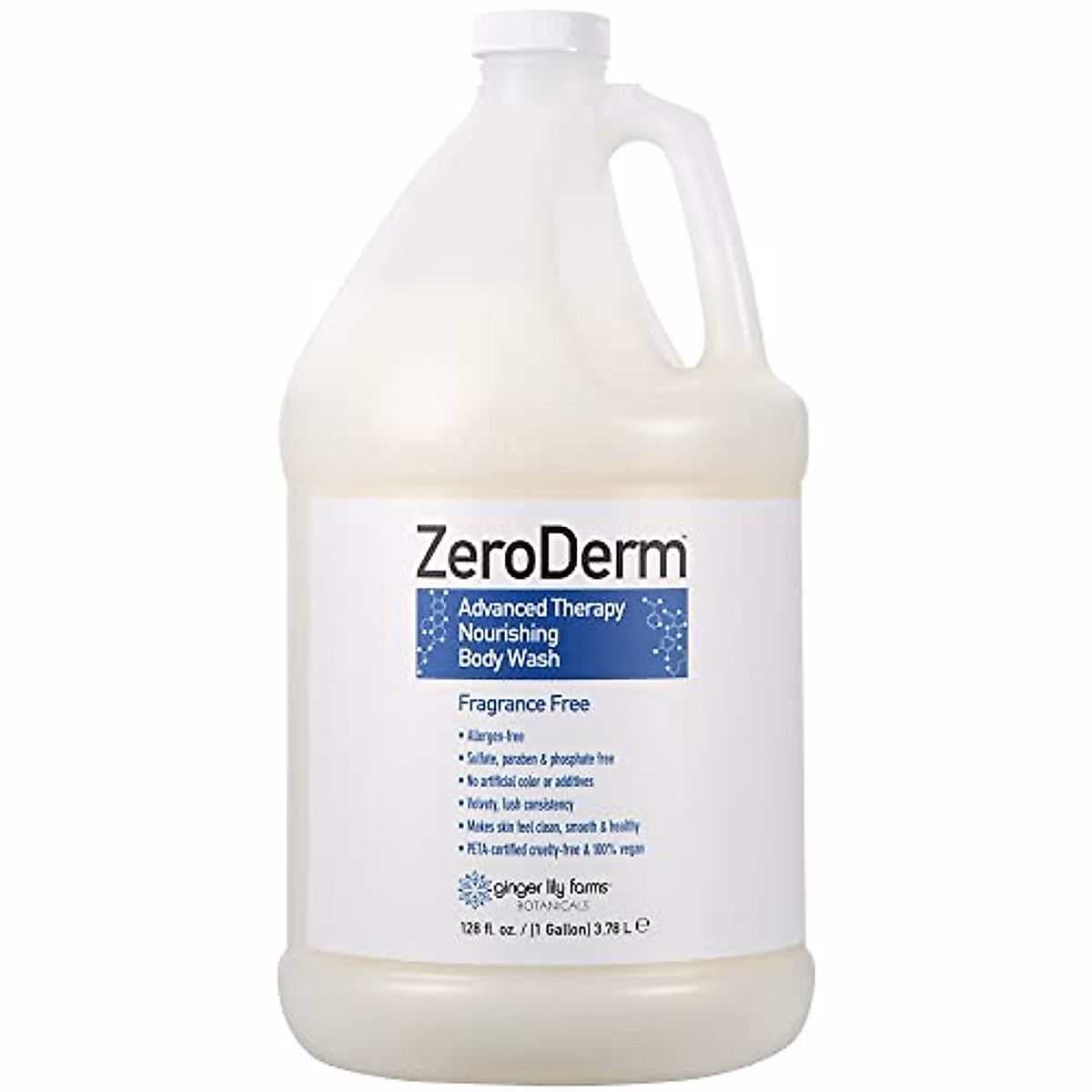 Ginger Lily Farms Botanicals ZeroDerm Advanced Therapy Nourishing Body Wash, 100% Vegan & Cruelty-Free, Fragrance Free, 1 Gallon (128 Fl. Oz.) Refill