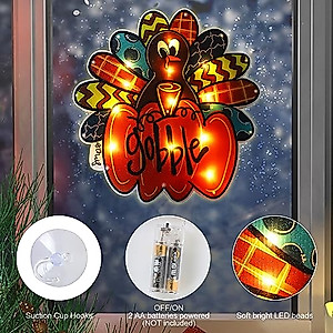 Roseeyo Lighted Thanksgiving Window Decorations, 15.7" Light up Autumn Turkey Window Lights Window Silhouette Sign for Fall Harvest Thanksgiving Decor with 12 LEDs