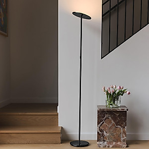 Brightech Sky LED Floor lamp, Torchiere Super Bright Floor Lamp for Living Rooms & Offices - Dimmable, Tall Standing Lamp for Bedroom Reading - Black