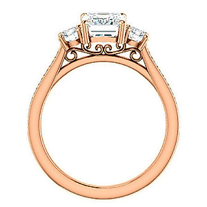 925 Silver, 10K/14K/18K Solid Gold Moissanite Ring, 3 CT Emerald Cut Handmade Solitaire Engagement Ring Wedding Ring for Women, Anniversary Propose Gifts Her, VVS1 Colorless (925 Silver (Rose Gold Plated))