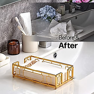 ADDFIT HOUSE Gold Guest Towel Holder Tray for Bathroom - Bathroom Napkin Holder with 2 Free Napkin Rings - Paper Hand Towel Holder - Elegant Disposable Dinner Napkin Holder for Table, Party, Kitchen