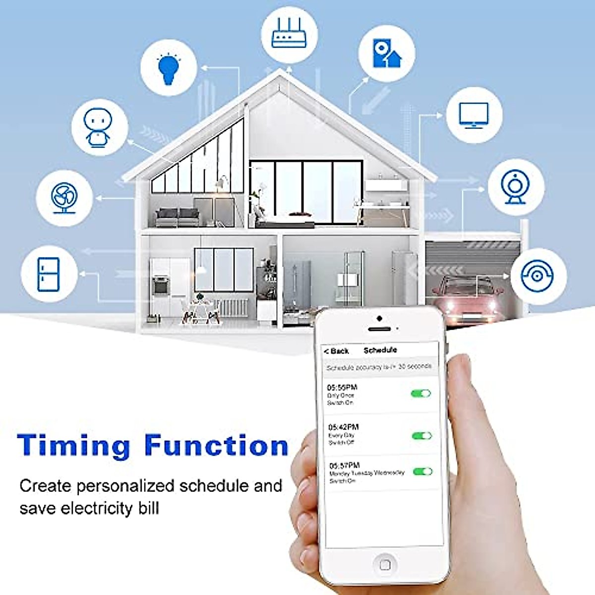 Smart Plug with Timer Function, MONGERY WiFi Outlet Compatible with Alexa, Google Home, No Hub Required, App Controlled, FCC CE Certified 4 Pack, White