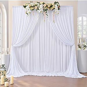40ft×10ft Wrinkle Free White Backdrop Curtain for Wedding Party, 8 Panels 5×10ft Thick Silky Polyester Photo Backdrop Drapes Curtains for Parties Birthday Baby Shower Baptism Photography Home Decor