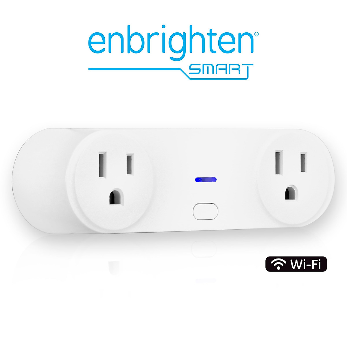 Enbrighten, White, Wi-Fi Smart Light Switch, Indoor Oval Plug-in, 2-Grounded Outlet, Simultaneous Control, No Hub Required, 51253