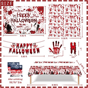 Halloween Party Supplies Tableware Set, Bloody Halloween Party Decorations, Halloween Scary Bloody Plates and Napkins Cups Plastic Tablecloth Dinnerware Set for Zombie Horror Theme Party Decorations