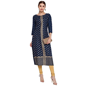 Janasya Indian Women's Blue Rayon Kurta