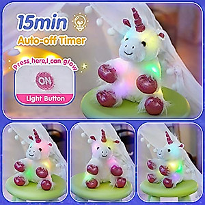WEWILL 12'' Light up Unicorn Stuffed Animal LED Unicorn Soft Plush Toys Glow in Dark Bedtime Companion with Night Lights Birthday for Toddler Kids