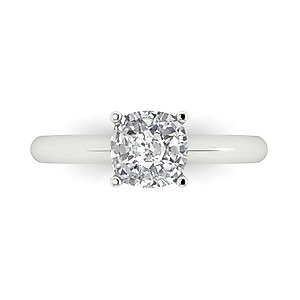 1.5 Ct Brilliant Cushion Cut Clear Simulated Diamond 14K White Gold Solitaire Engagement Promise Bridal Ring Size 7.5