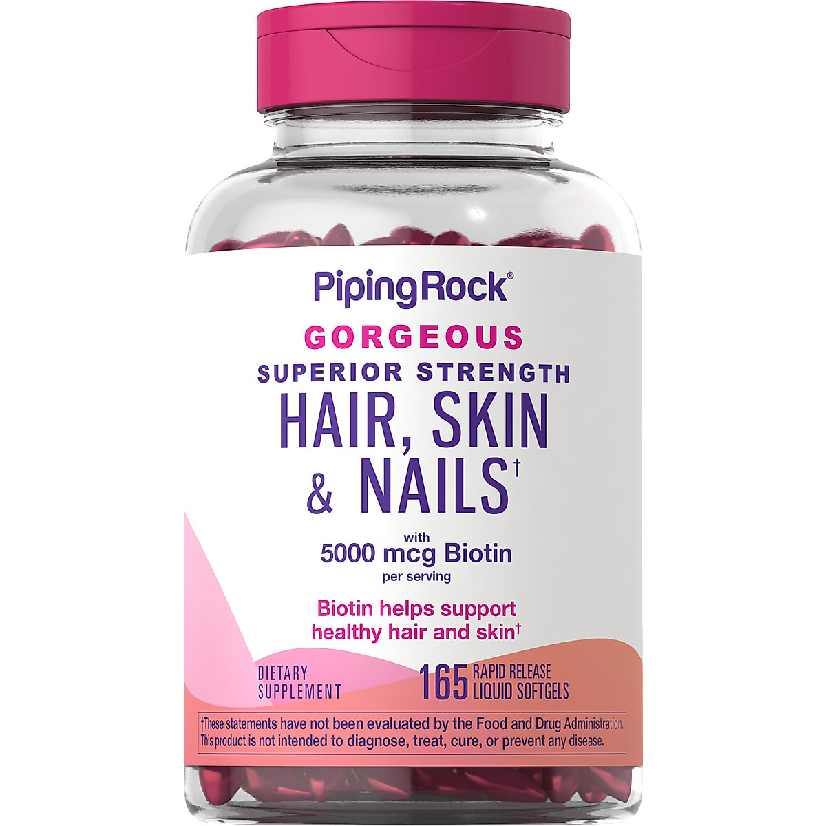 Piping Rock Hair Skin and Nails Vitamins | 165 Softgels | 5000 mcg of Biotin | with Moroccan Oil and Collagen | Womens Multivitamin | Non-GMO, Gluten Free Supplement