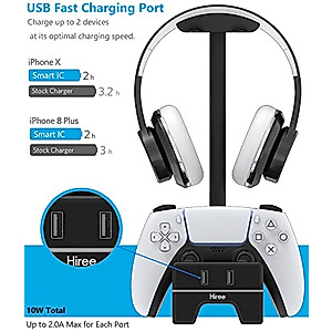 PS5 Controller Charger, Hiree RGB PS5 Controller Charging Station with 2 USB Charging Ports, Headphone Stand, Compatible with Sony Playstation 5 Dualsense Controller
